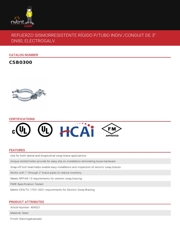 Nvent CADDY 3 Quot Single Pipe Conduit Rigid Universal Sway Brace ...