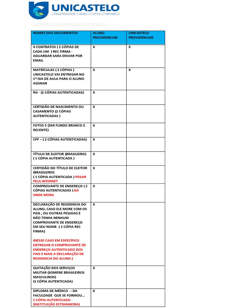 Formulário I Check List Documentos para Matrículas | PDF | Brasil