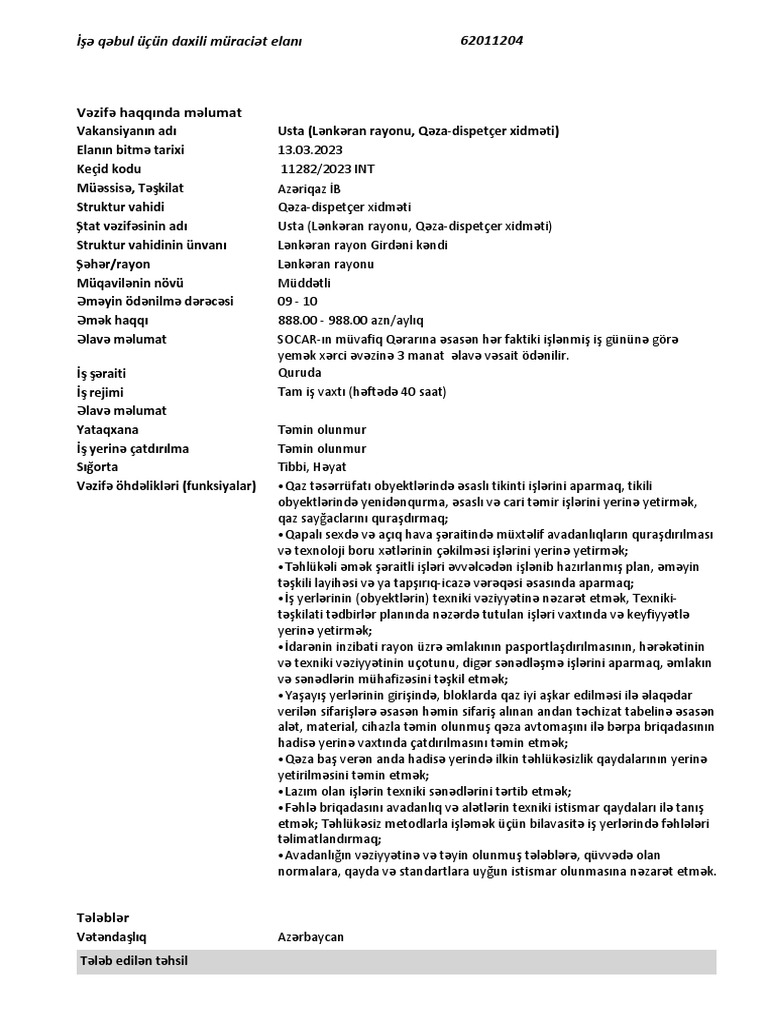 Data Overview - Usta (L#nk#ran Rayonu Q#za-Dispet#er Xidm#ti) | PDF