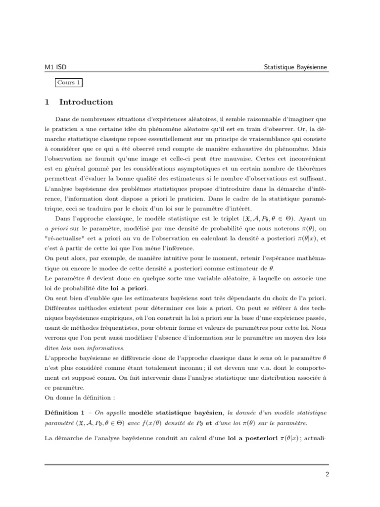 Chapitre1 Lapproche Bayesienne | PDF | Loi de probabilité | Statistiques