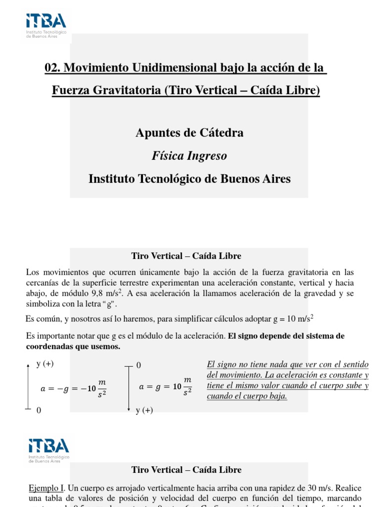Caída Libre - Tiro Vertical | PDF | Ciencias fisicas | Movimiento (física)