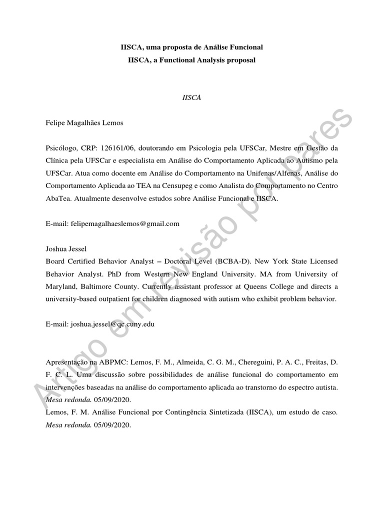 IISCA | PDF | Tempo | Espectro do autismo