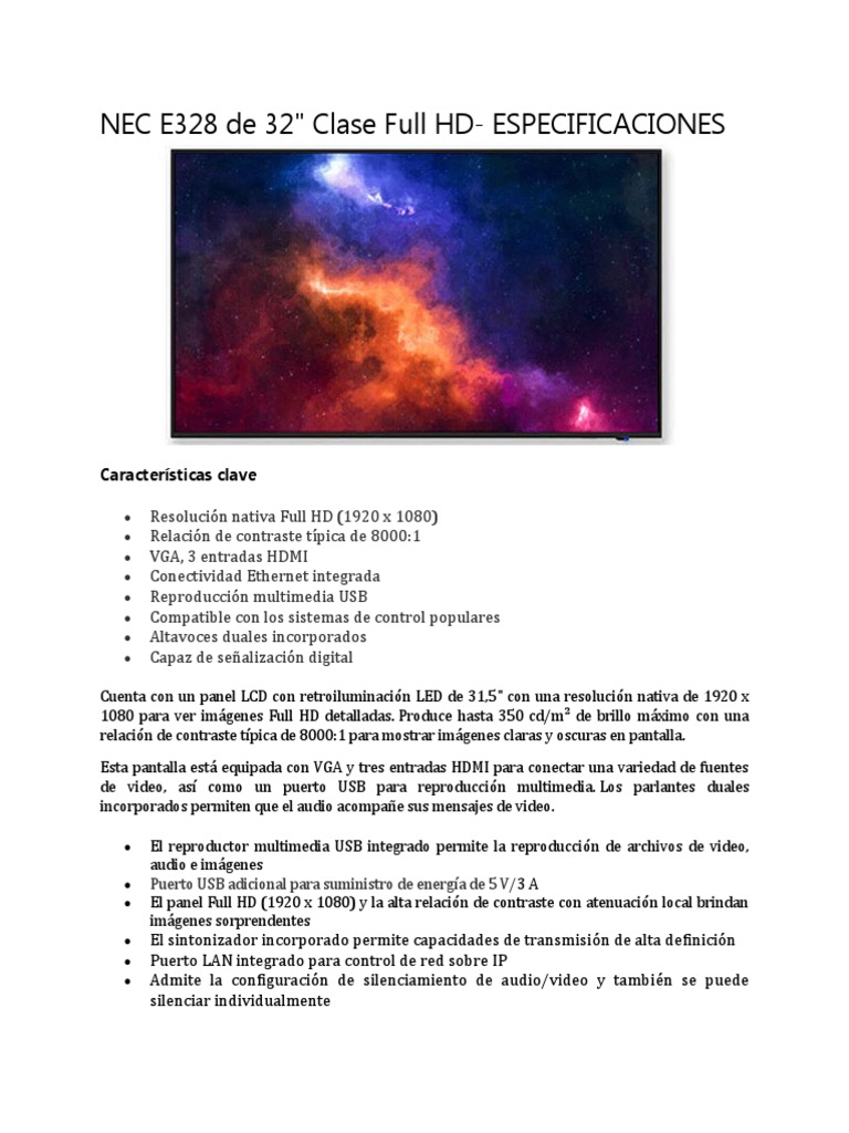 NEC E328 de 32 | PDF | USB | Hdmi