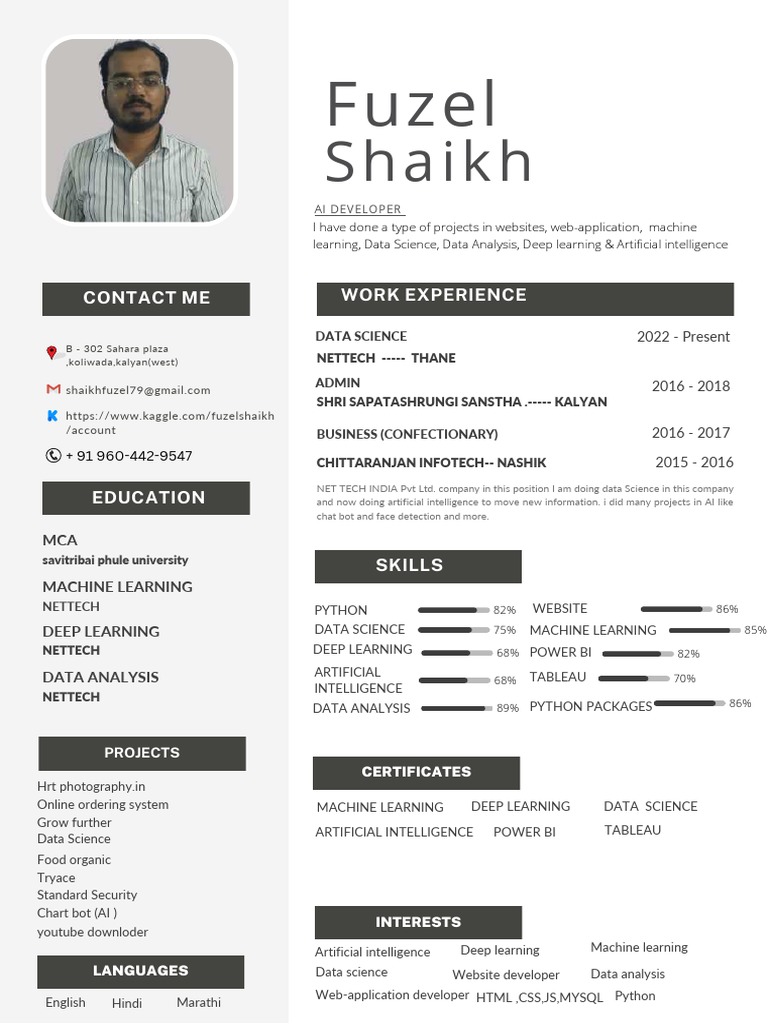 AI developer profile with experience in ML, DS, and web development ...