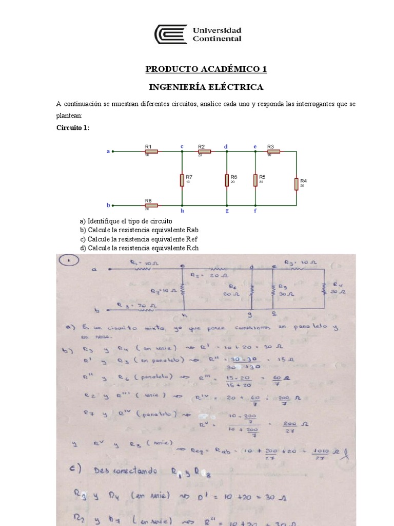 Producto Academico 01. Ingenieria Electrica | PDF | voltaje | Corriente eléctrica