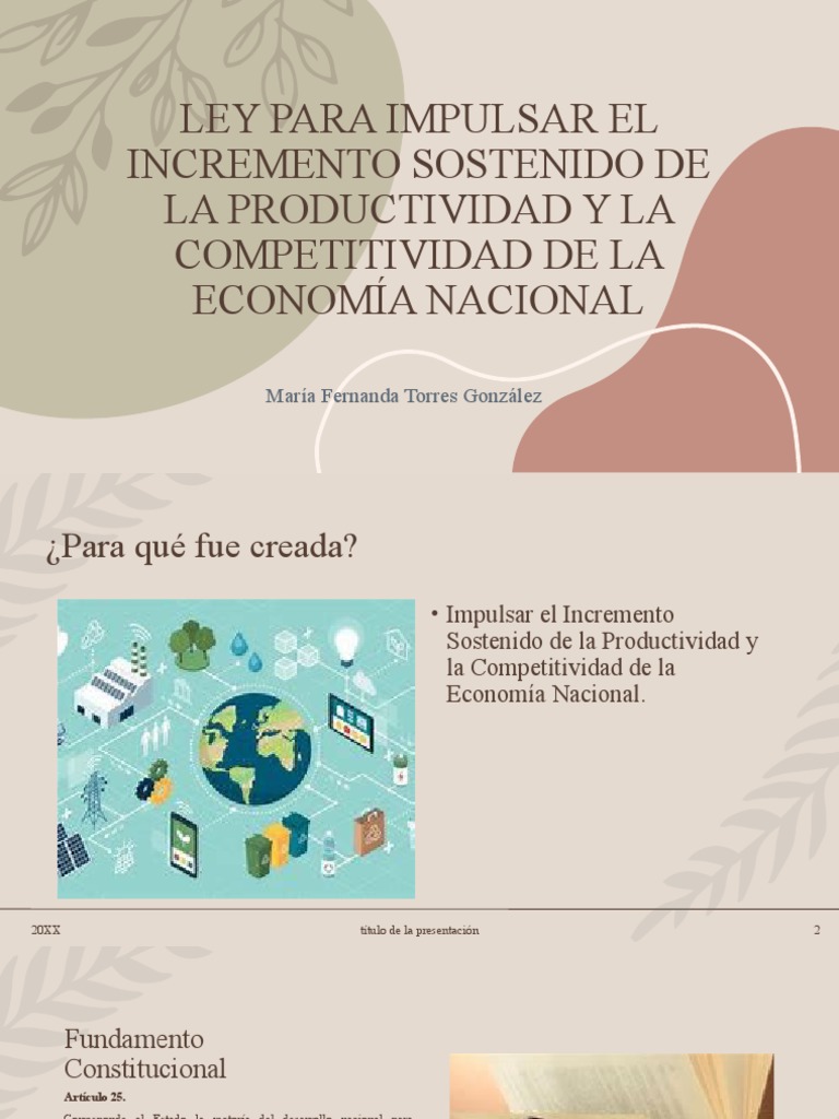 Ley para Impulsar El Incremento Sostenido de La Productividad Y La Competitividad de La Economía ...
