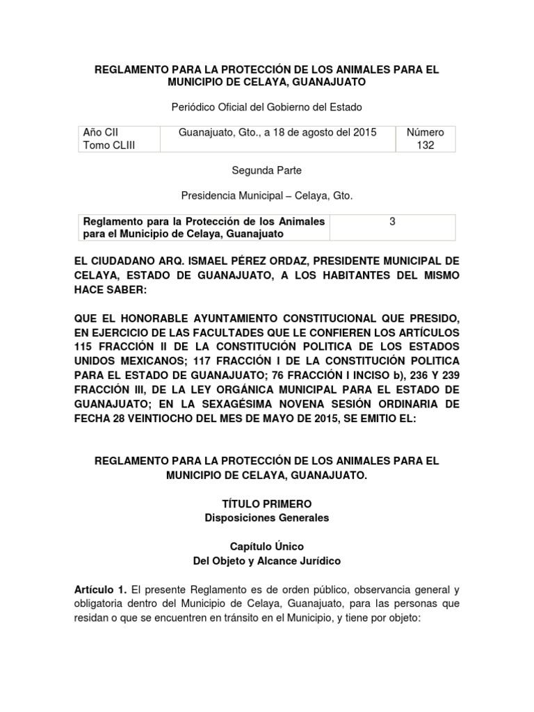 Reglamento Animal Celaya 2015 | PDF | Bienestar de los animales | Comisión Europea