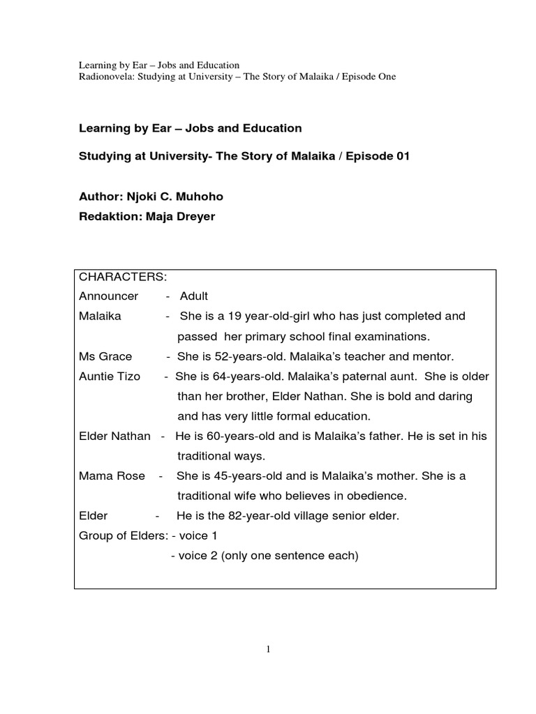 Learning by Ear Jobs Education Radio Drama 01 Script | PDF