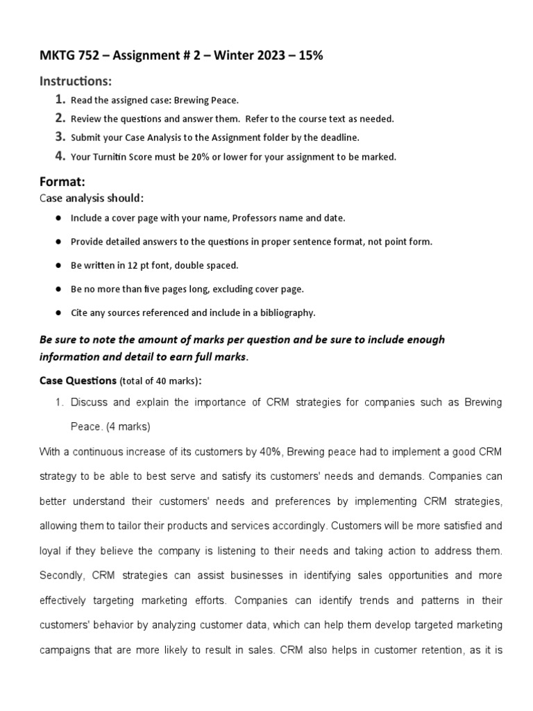 Instructions: 1. 2. 3. 4.: MKTG 752 - Assignment # 2 - Winter 2023 - 15% | PDF | Customer ...