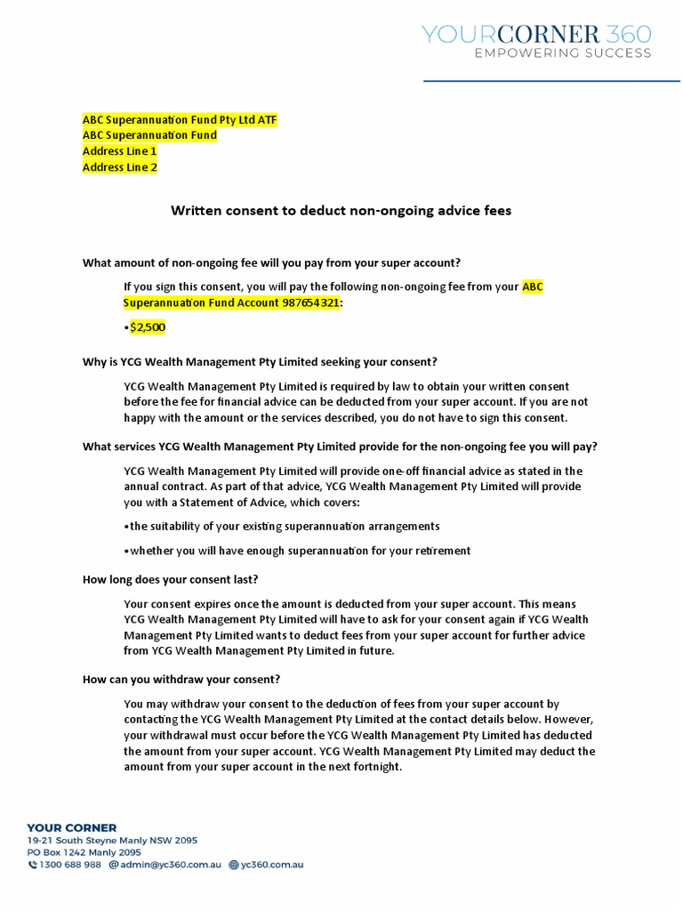 Financial Consent Form for Advice Fees | PDF | Money | Personal Finance
