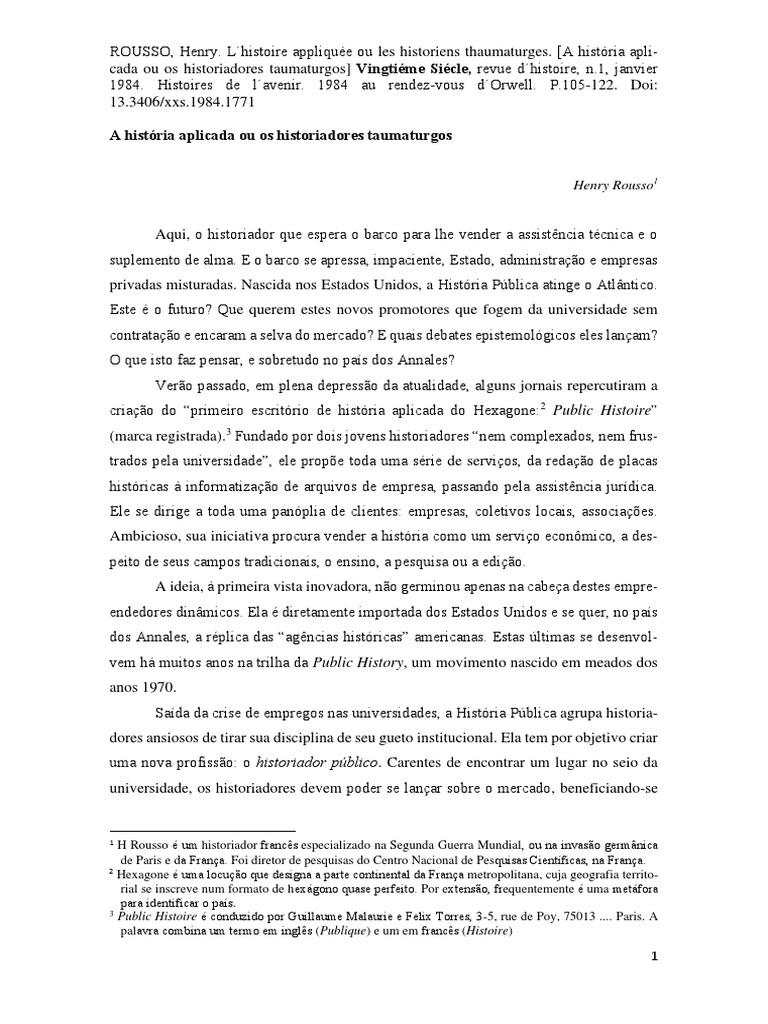 H Rousso História Aplicada .... | PDF | Sociologia | Science