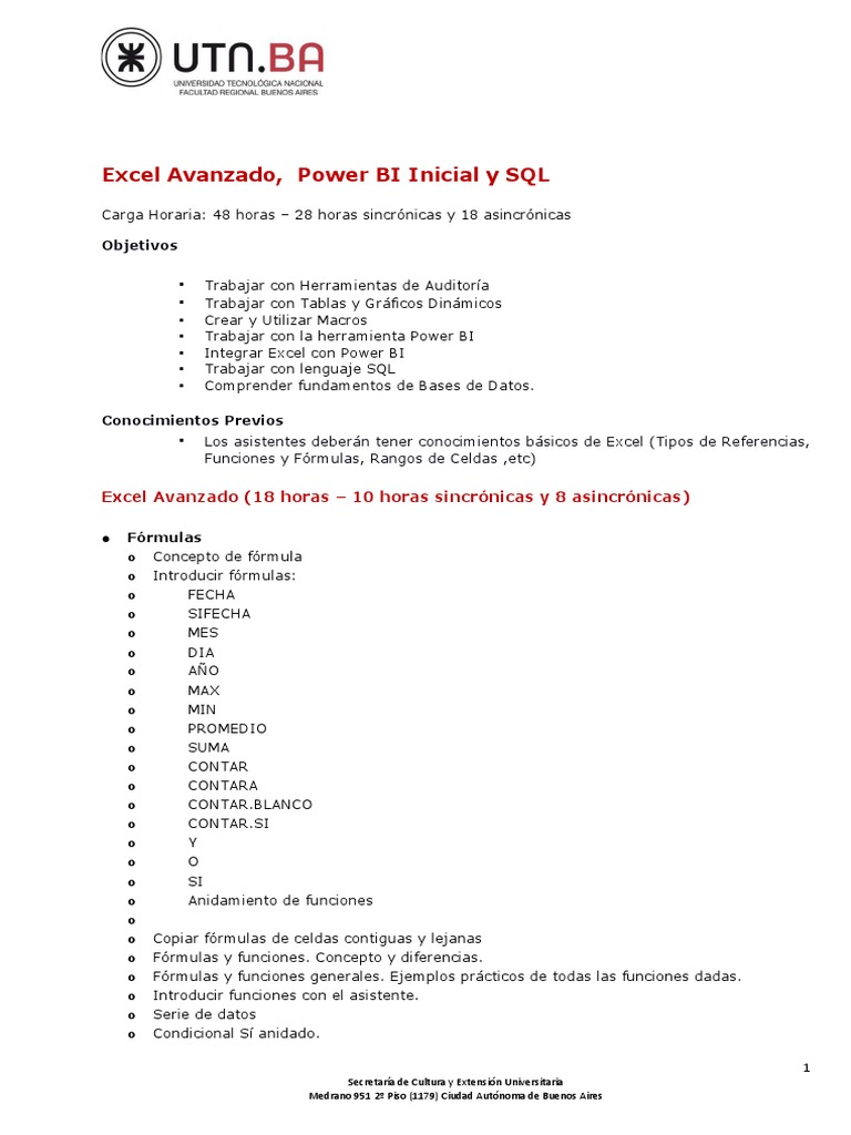 TEMARIO BA Multiplica - Excel Avanzado y Power BI Inicial | PDF | SQL | Microsoft Excel