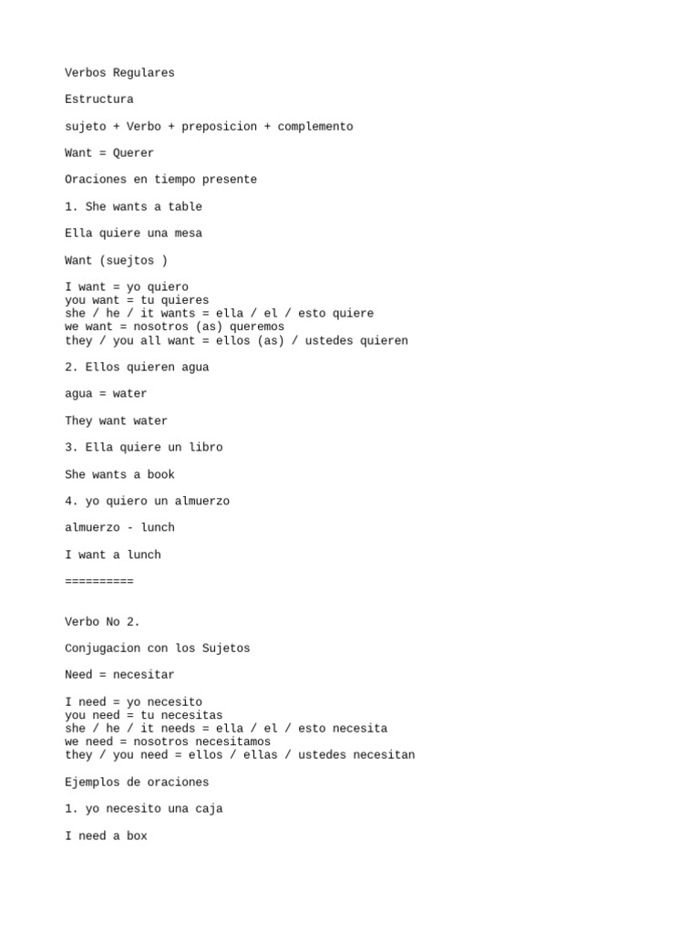 Verbos Regulares Y Irregulares Pdf