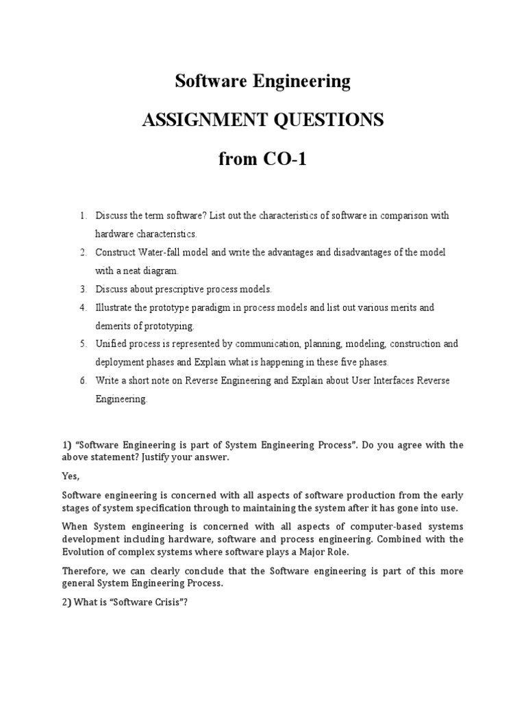 Software Engineering ASSIGNMENT QUESTION | PDF | Software Development ...