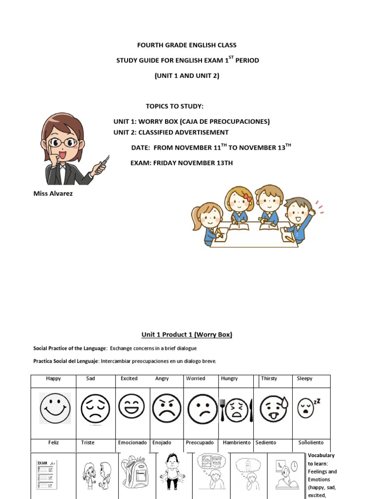 Fourth Grade - Study Guide For English Exam - 1ST Period-2020 | PDF | Communication | Cognitive ...