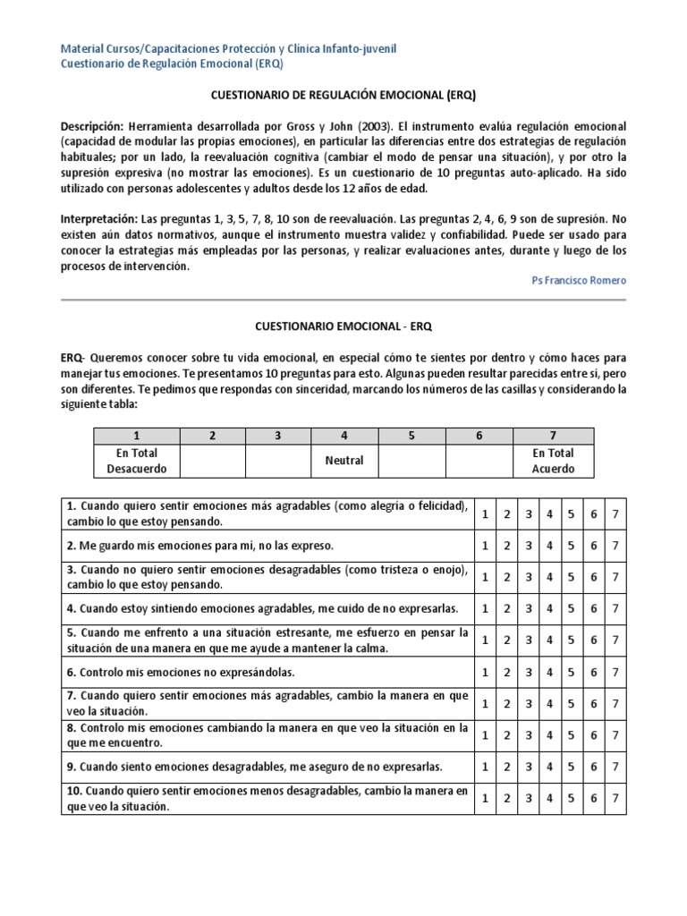PAUTA ERQ - 31 Copias | PDF | Las emociones | Autorregulación emocional