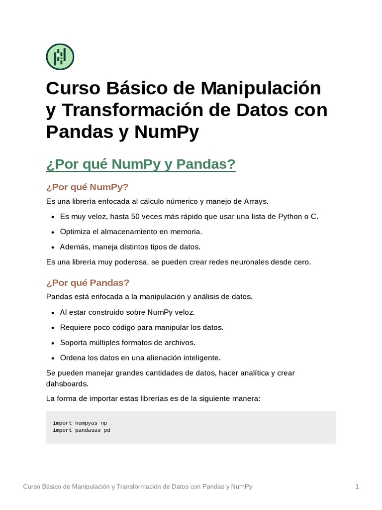 Curso Bsico de Manipulacin y Transformacin de Datos Con Pandas y NumPy | PDF | Programación de ...