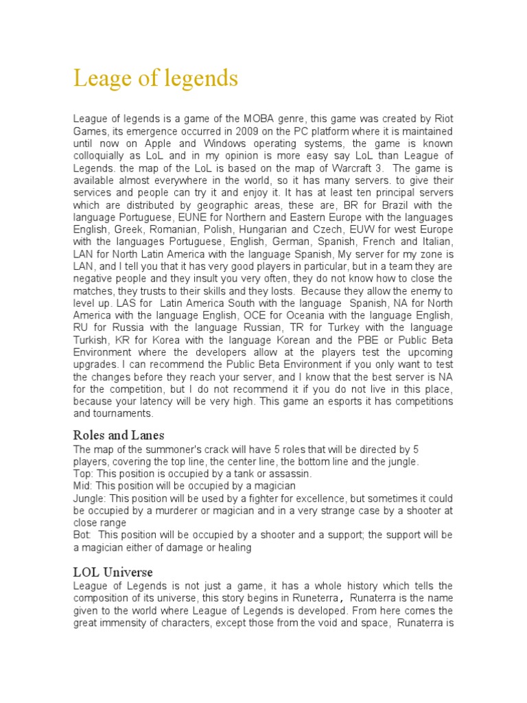 Leage of Legends: Roles and Lanes | PDF | Runes