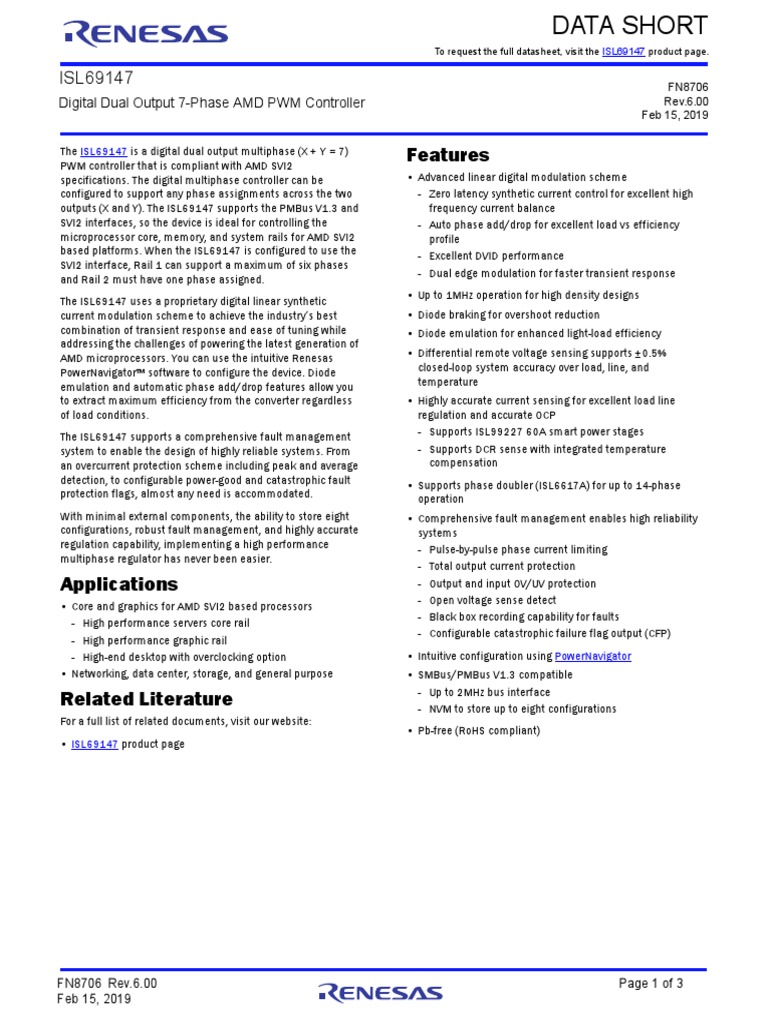 Features Digital Dual Output 7 Phase Amd Pwm Controller Pdf Microprocessor Electronics