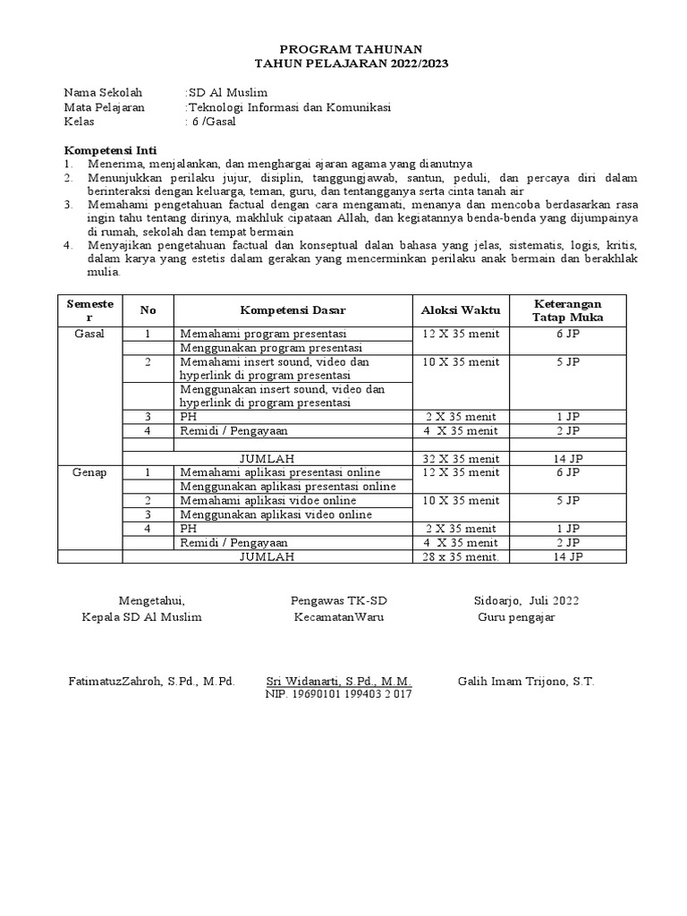Prota Tik Kelas 6 | PDF