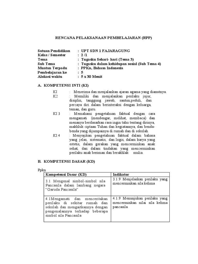 RPP PERTEMUAN 3 PEMBELAJARAN 5 Kelas 2 | PDF | Karier & Perkembangan