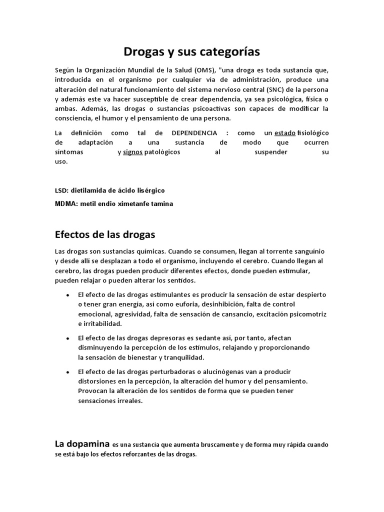 Drogas y Sus Categorías: Efectos de Las Drogas | PDF | Drogas ...
