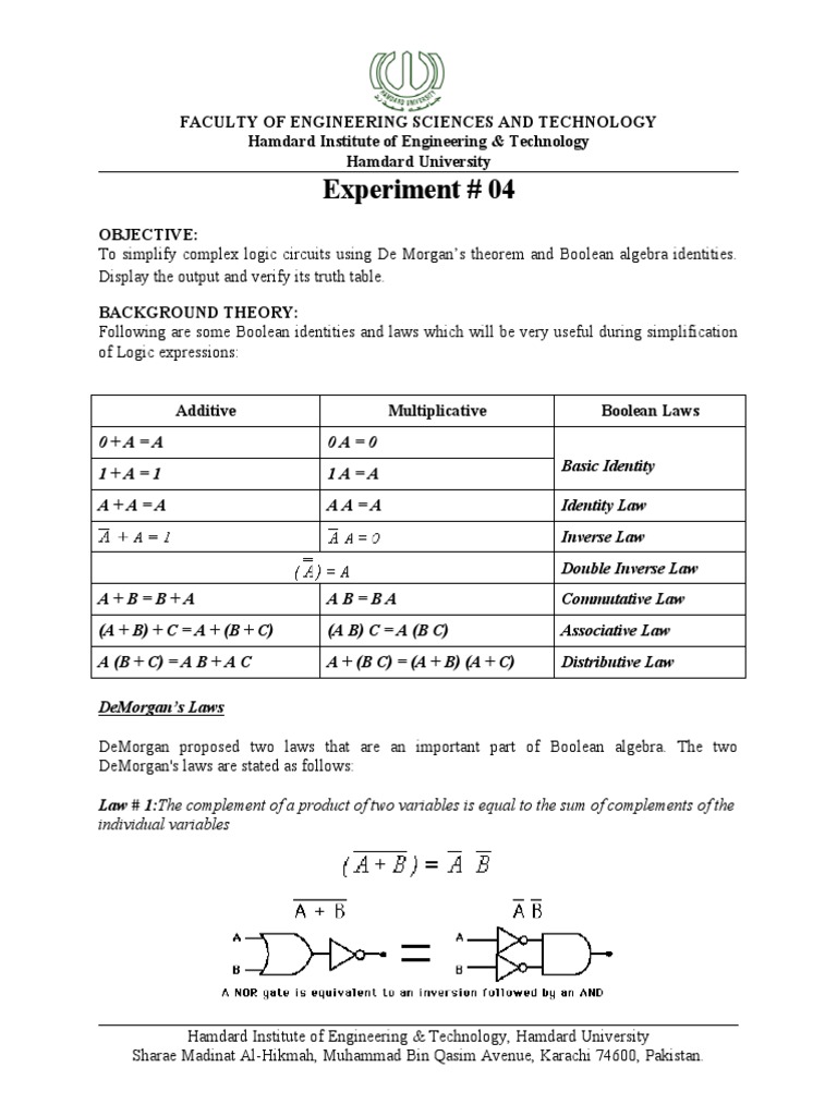Lab 4 Pdf Boolean Algebra Teaching Mathematics