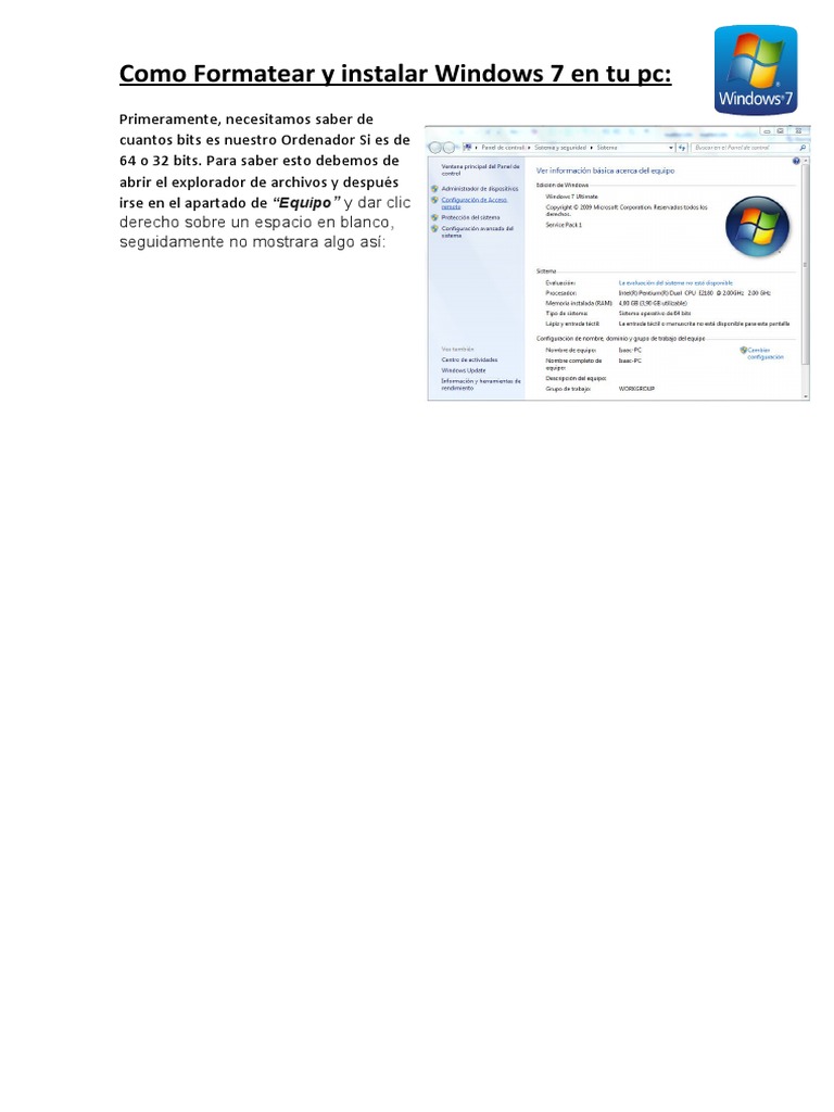 Como Formatear y Instalar Windows 7 en Tu PC | PDF | Memoria USB | Arranque