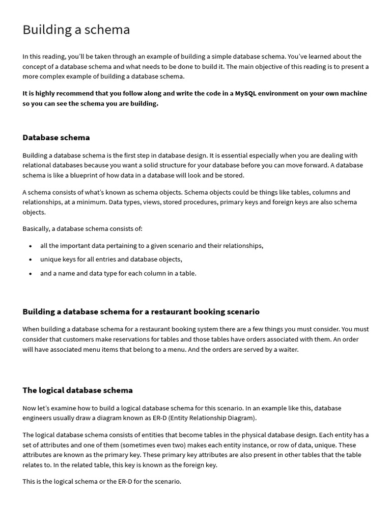 Building A Schema - Coursera | PDF | Databases | Data Management Software