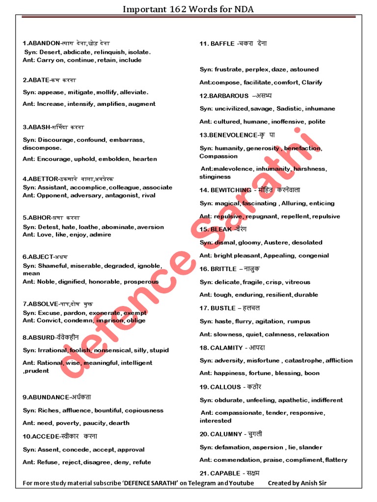 Essential NDA Vocabulary List | PDF