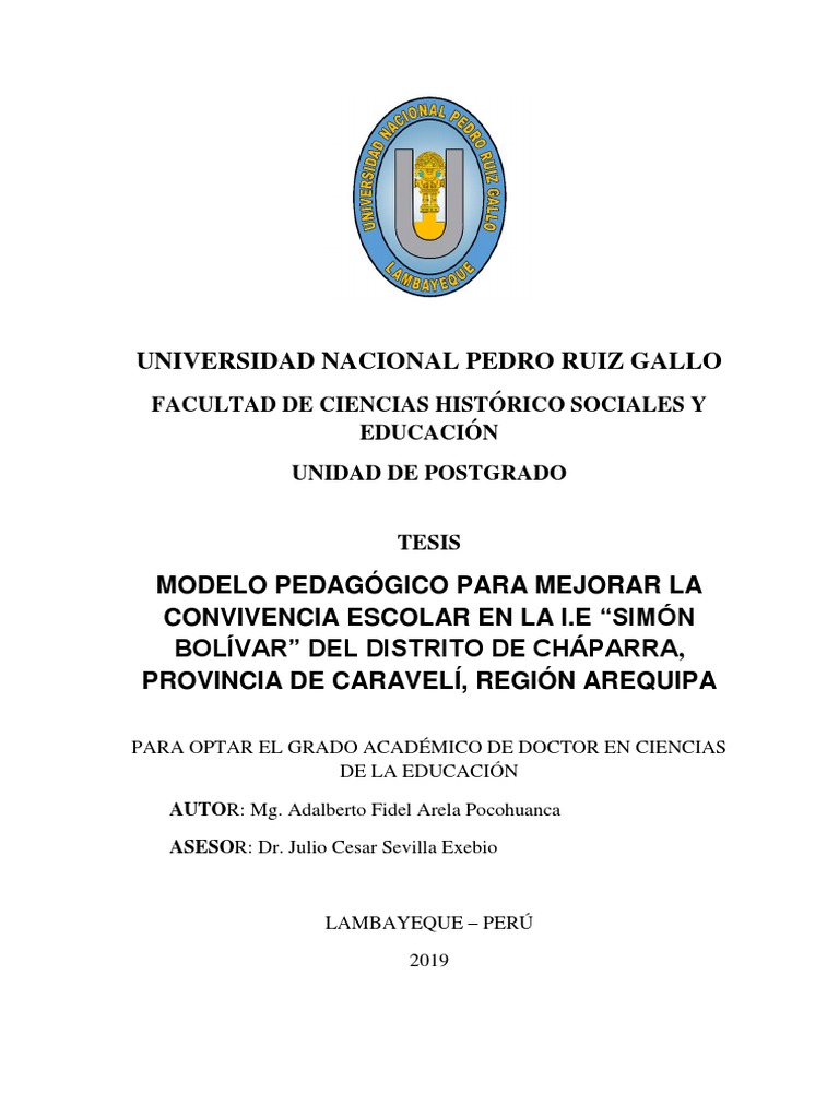 Universidad Nacional Pedro Ruiz Gallo: Facultad de Ciencias Histórico Sociales Y Educación ...