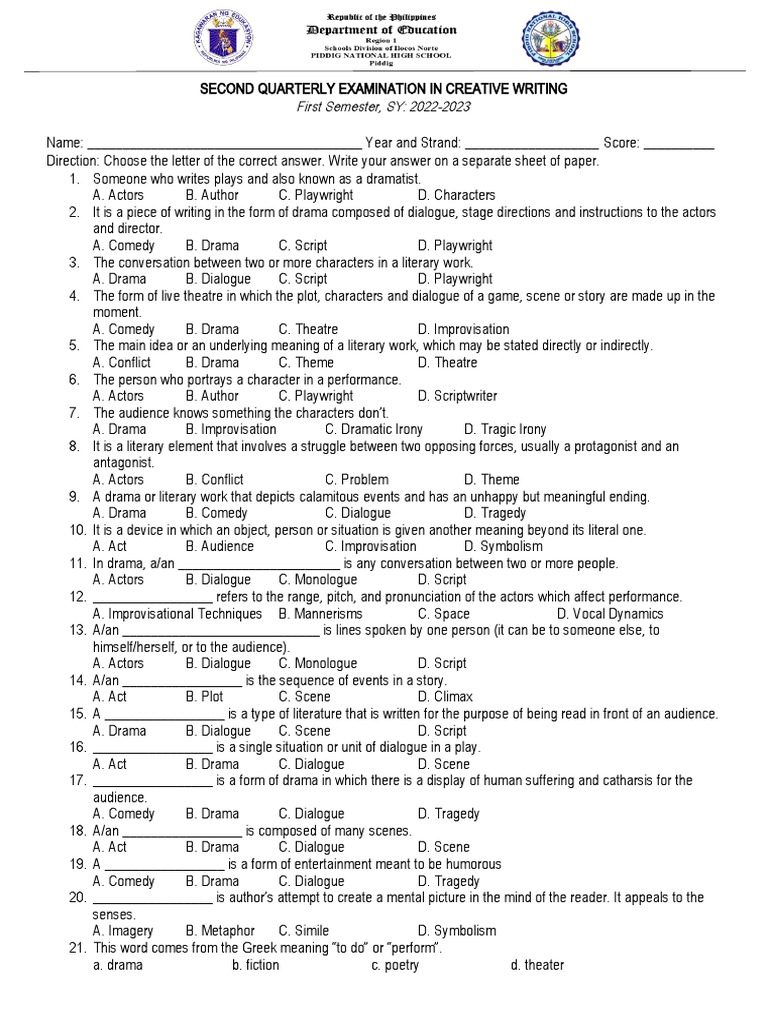 Creative Writing - Second Quarterly Exam | PDF | Playwright | Play ...