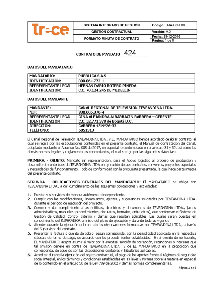 Sistema Integrado De Gestión Código Ma Gc F08 Gestión Contractual