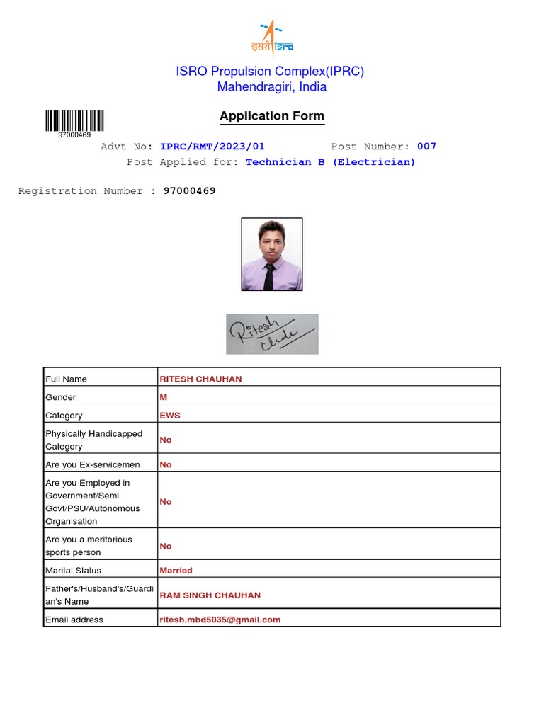 ISRO Propulsion Complex (IPRC) Mahendragiri, India: Application Form ...