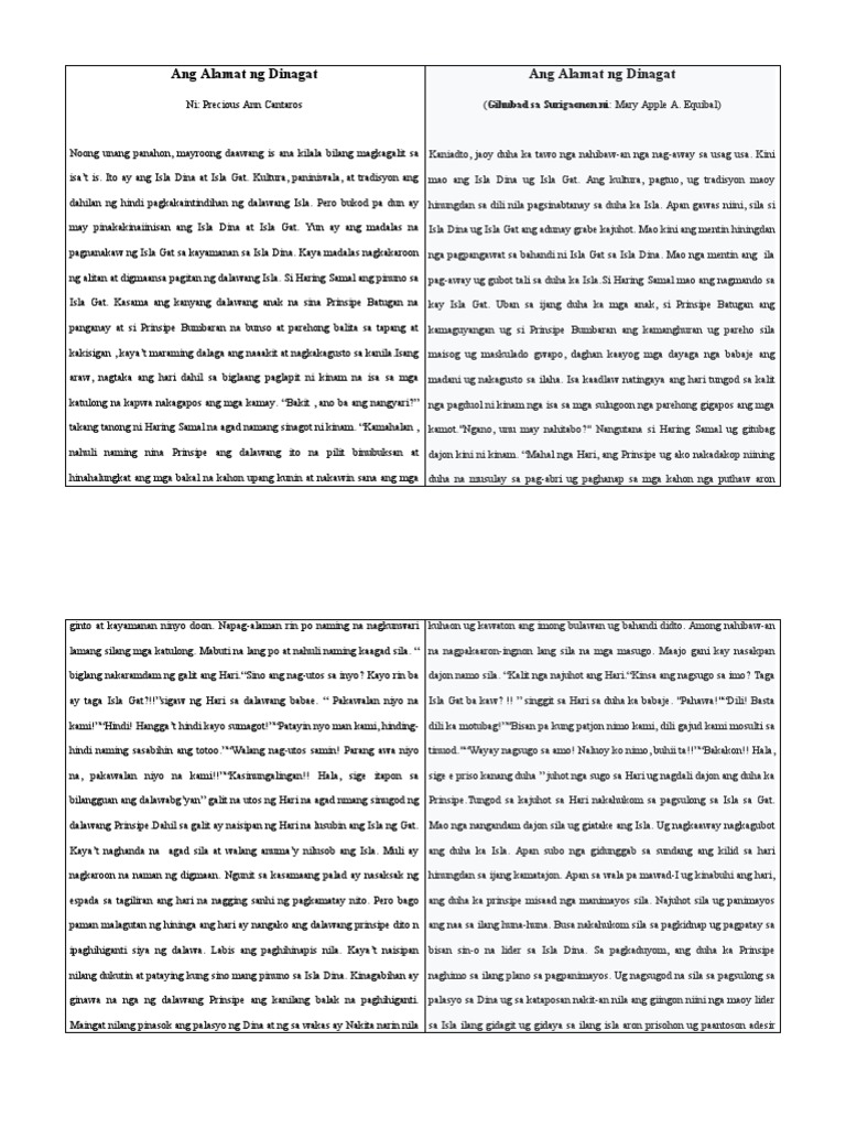 Alamat NG Dinagat-Translated Surigaonon | PDF