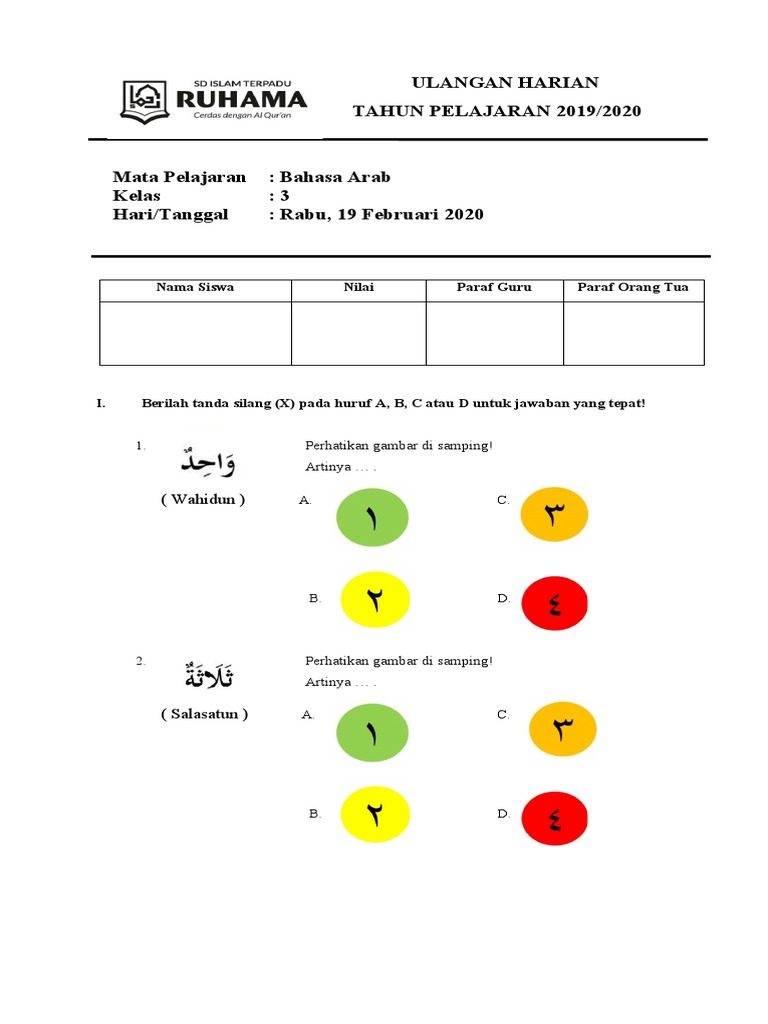 Ulangan Harian TAHUN PELAJARAN 2019/2020: (Wahidun) | PDF