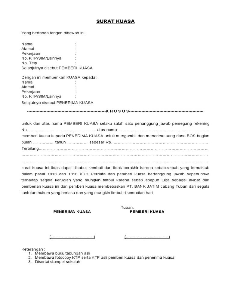 Surat Kuasa Bank Jatim | PDF
