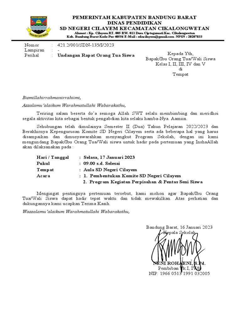 003. Surat_Undangan_Rapat_Orangtua | PDF