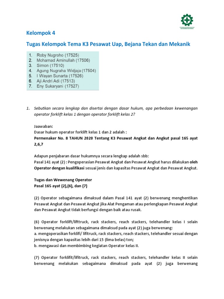 Tugas Kelompok 4 (K3 Pesawat Uap, Bejana Tekan, Dan Mekanik) | PDF