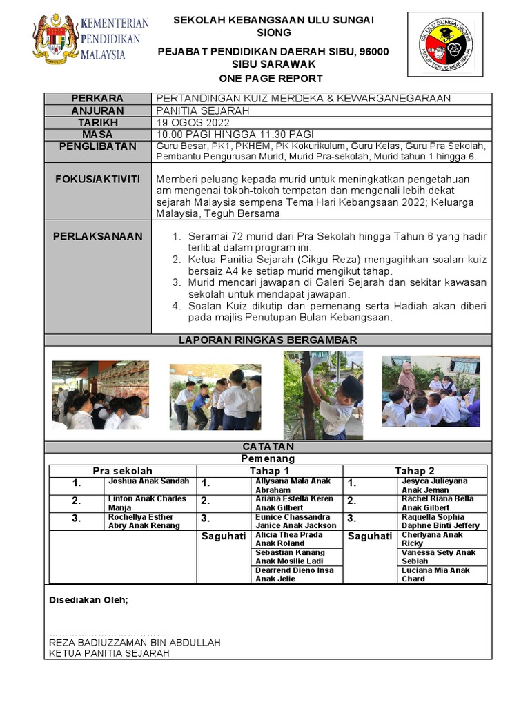 One Page Report - Kuiz Merdeka | PDF