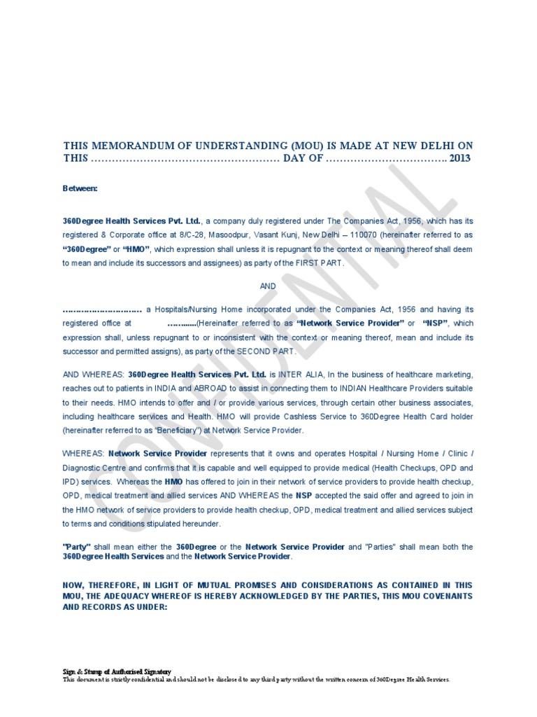 360degree Health Services - MOU For Hospitals | PDF | Identity Document ...