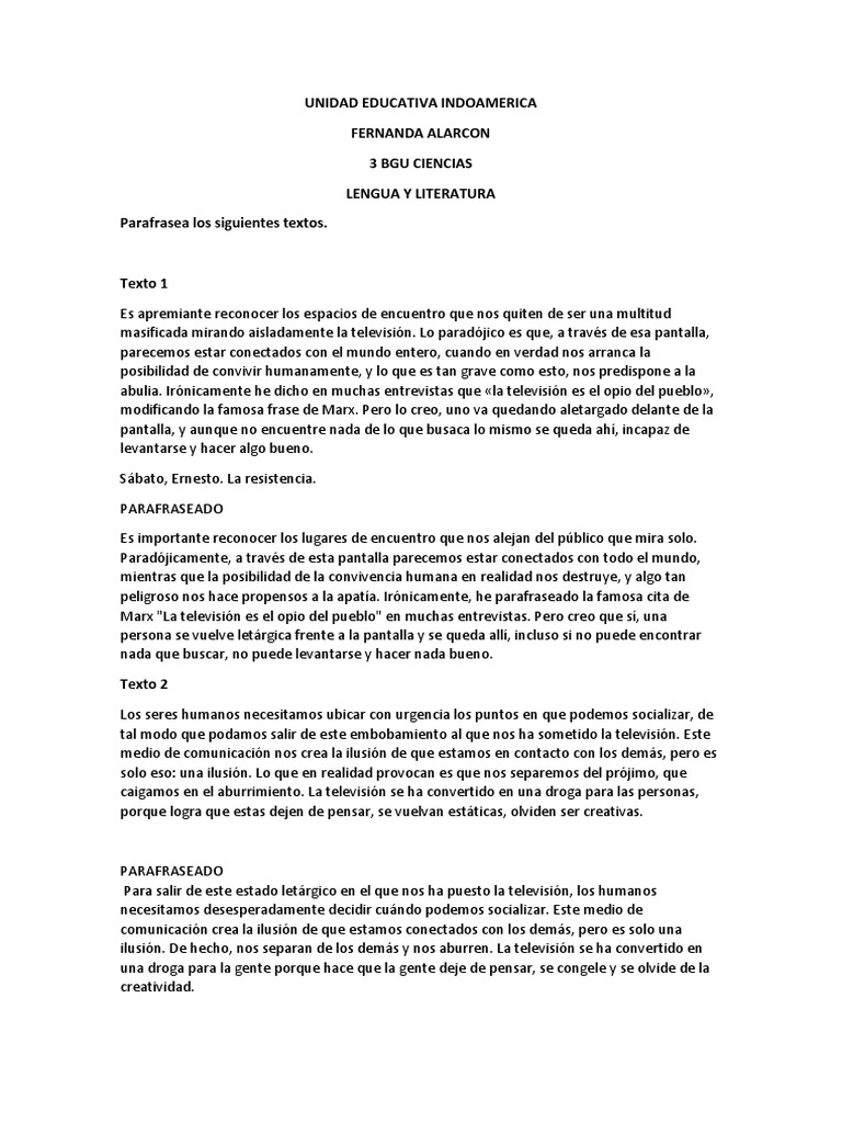 PARAFRASEADO | PDF | Libros para adolescentes