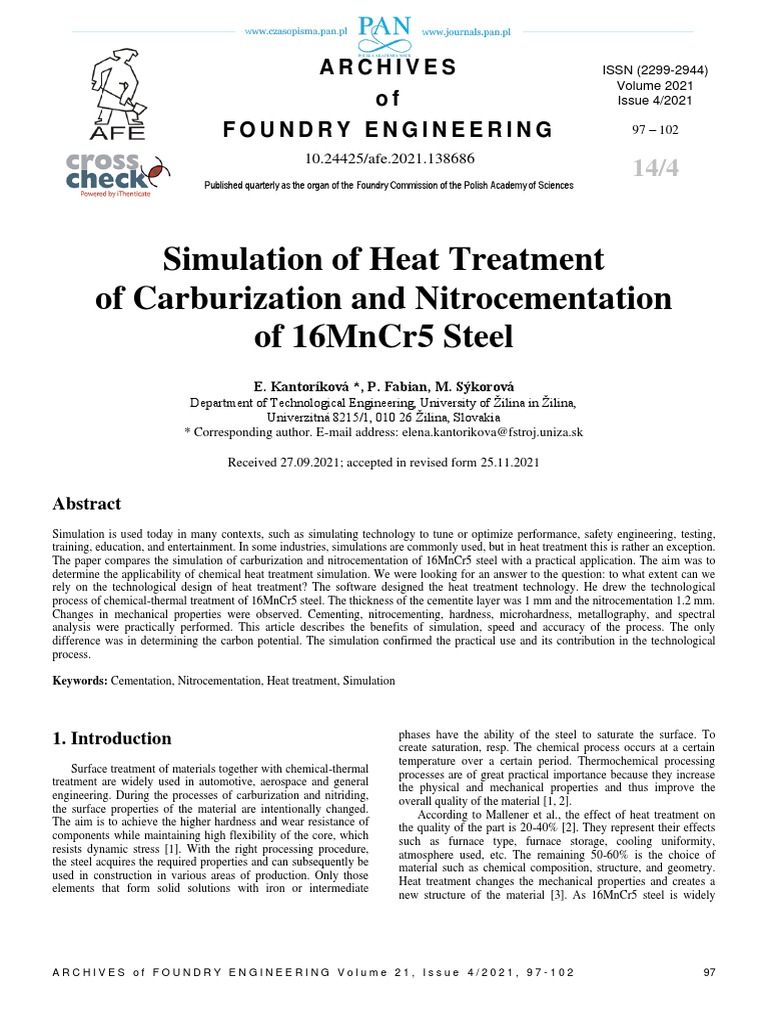 Heat Treatment Simulation of 16MnCr5 Steel | PDF | Heat Treating | Steel