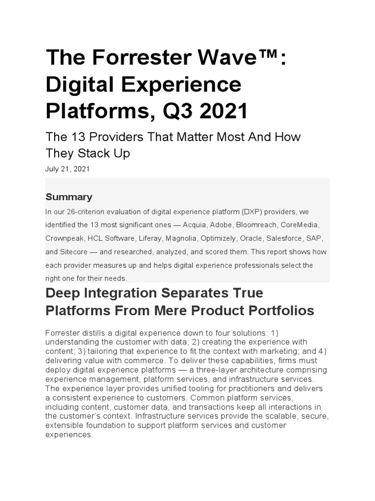 The Forrester Wave - Digital Experience Platforms, Q3 2021 | PDF | Oracle Corporation | Cloud ...