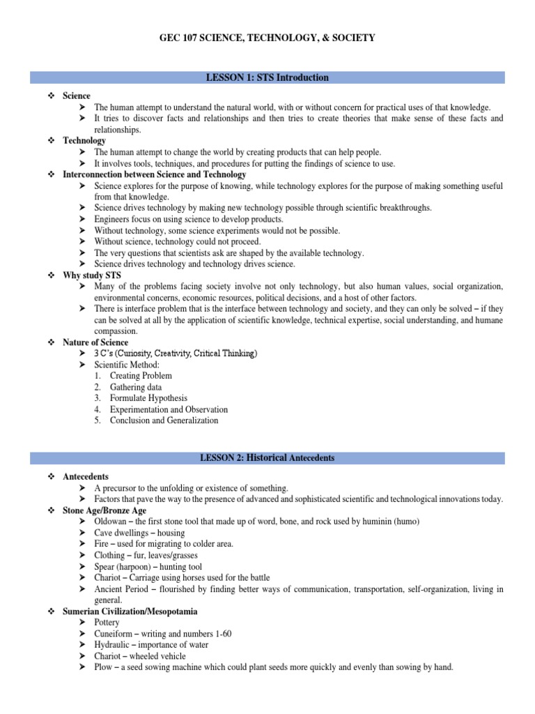 Gec 107 STS Lecture Notes | PDF | Science | Natural Selection