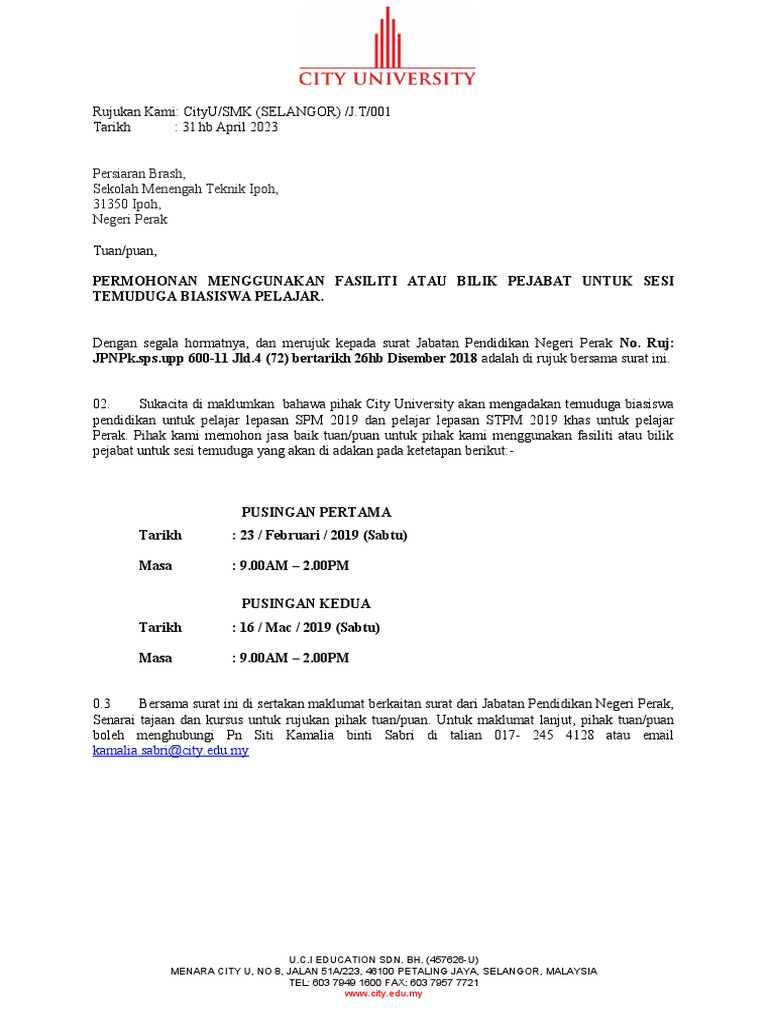 Surat Permohonan Sewa Premis | PDF