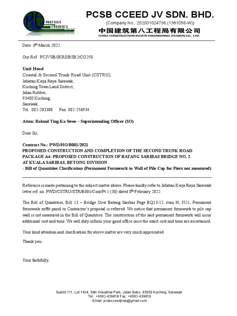 Bill of Quantities Clarification for Bridge | PDF