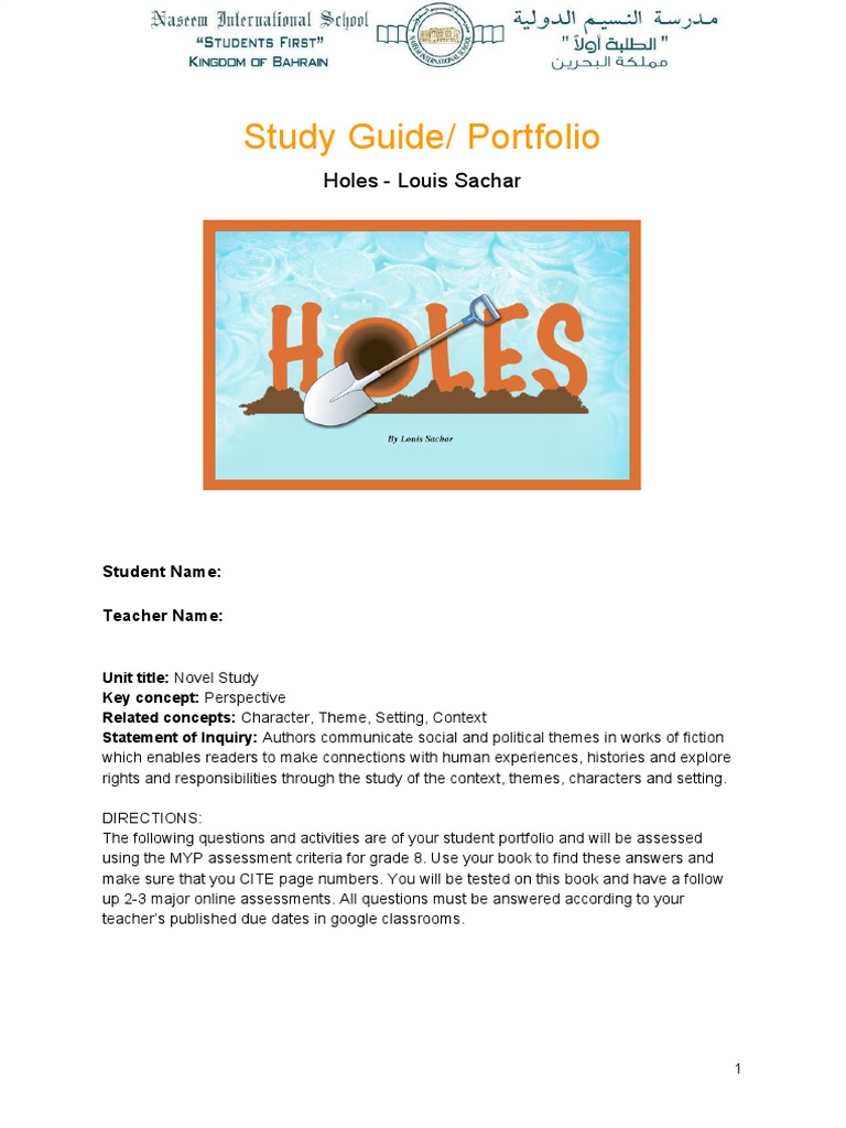 Holes Study Guide Overview | PDF | General Fiction