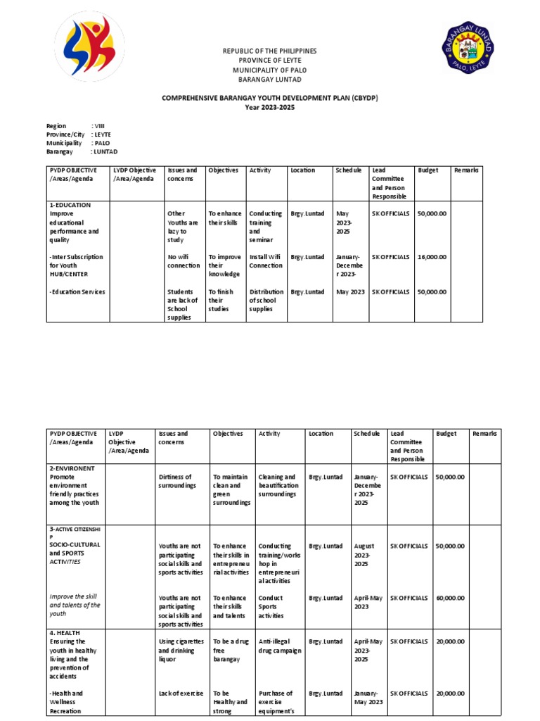 Comprehensive Barangay Youth Development Plan (Cbydp) Year 2023-2025 | PDF