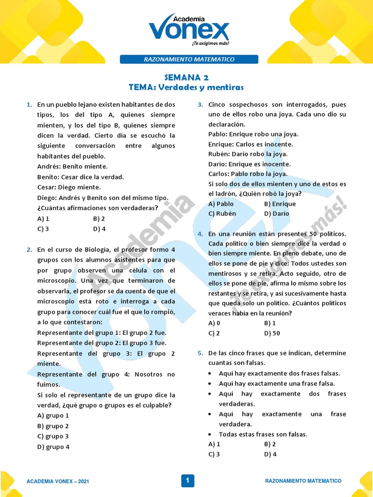 RM - Semana 2 - Verdades - y - Mentiras | PDF | Verdad